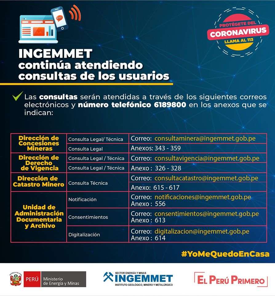 INGEMMET continúa atendiendo consultas de los usuarios